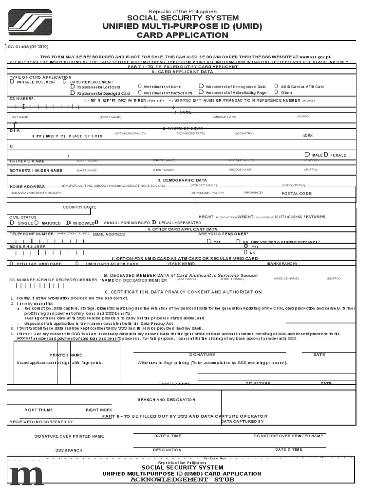 Unified Multl-Purpose Id (Umid) Card Application: D D D D | PDF ...
