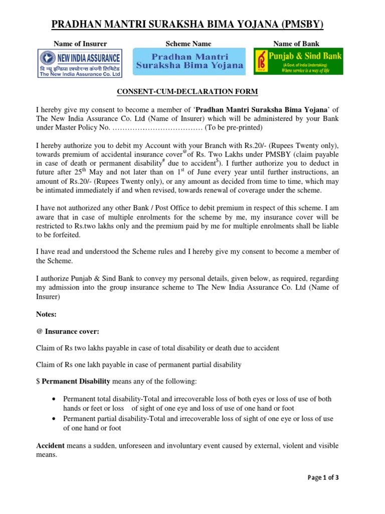 Revised PMSBY Enrolment Form | PDF | Insurance | Identity Document