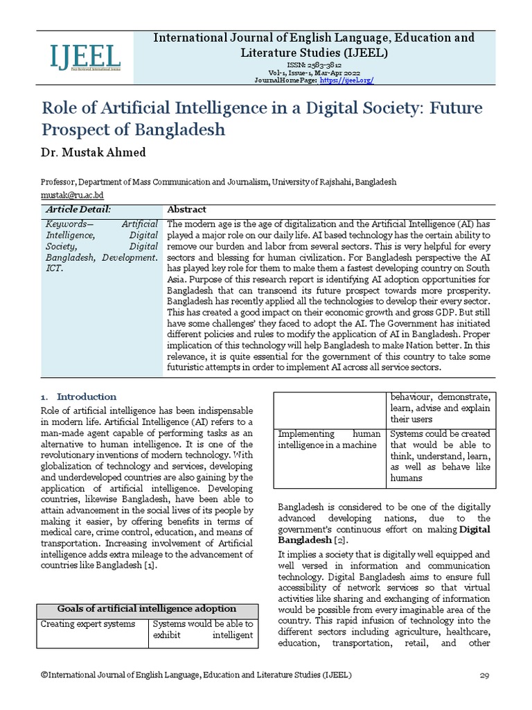 Role of Artificial Intelligence in A Digital Society: Future Prospect ...