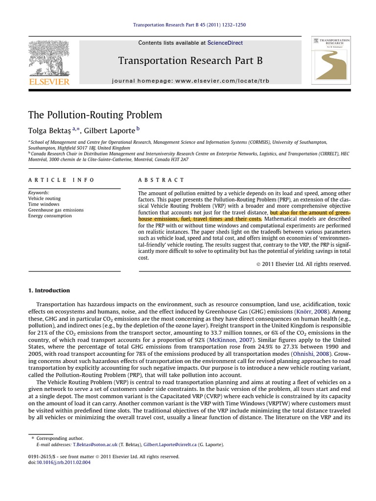 The Pollution Routing Problem Download Free Pdf Transport Mathematical Optimization