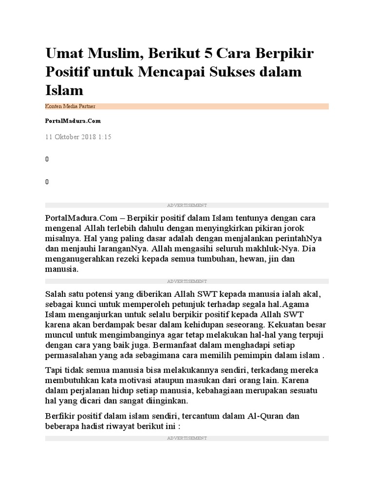 Umat Muslim, Berikut 5 Cara Berpikir Positif Untuk Mencapai Sukses ...