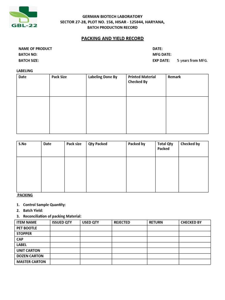 Batch Packing Record | PDF