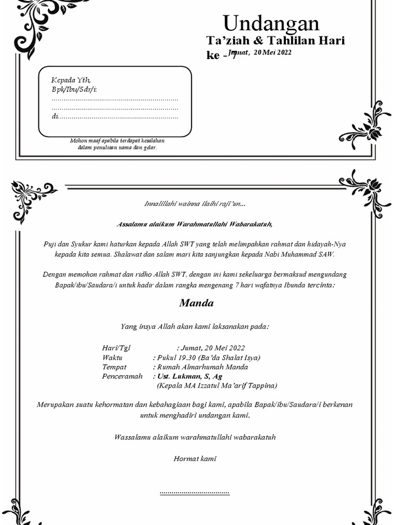 Undangan Takziah | PDF