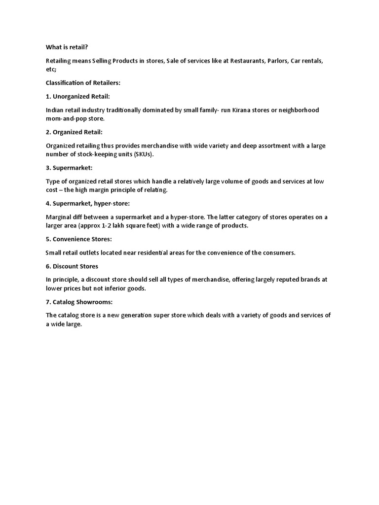 Understanding Retail Types and Strategies | PDF | Retail | Supermarket