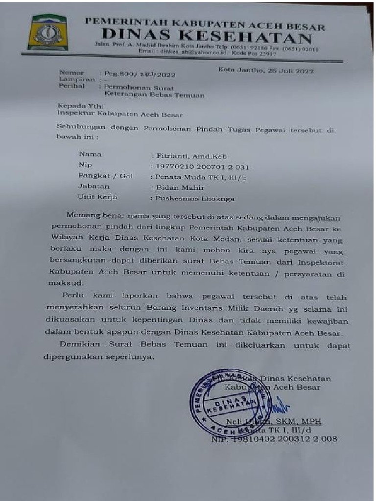 Surat Permohonan Bebas Temuan | PDF