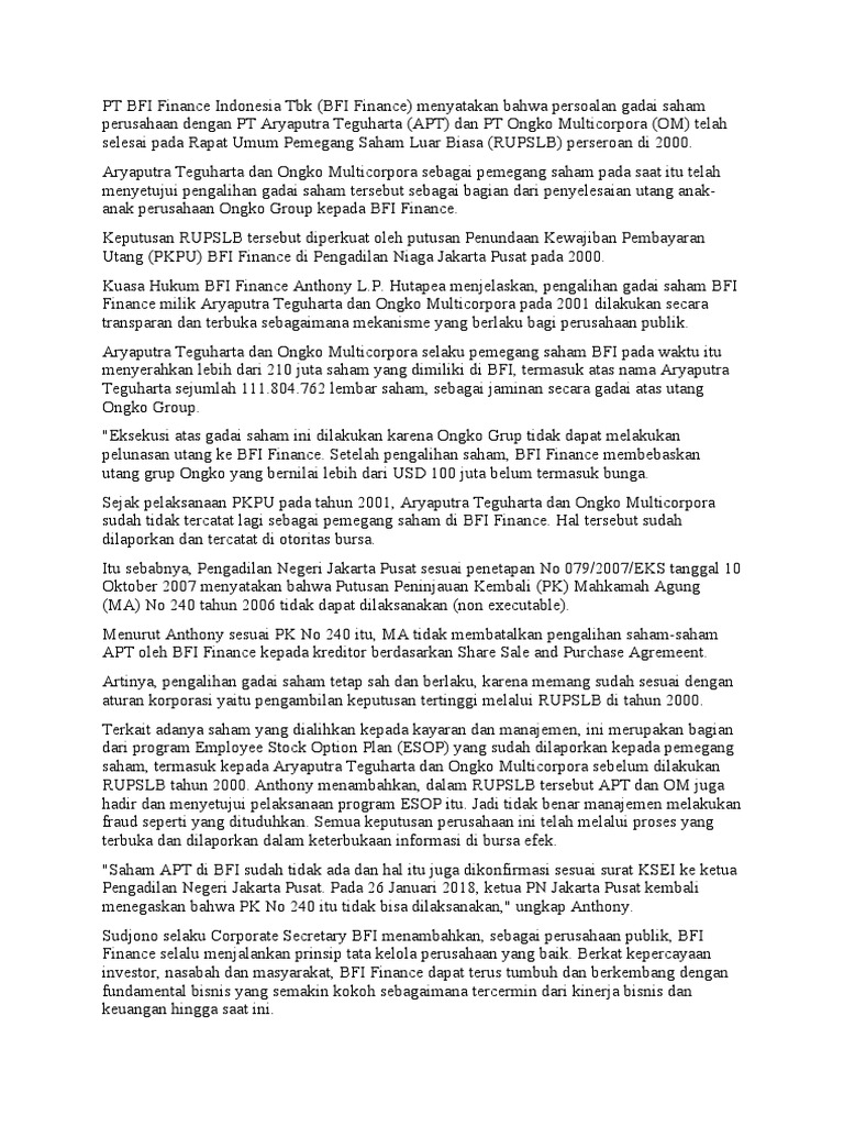 PT BFI Finance Indonesia TBK | PDF