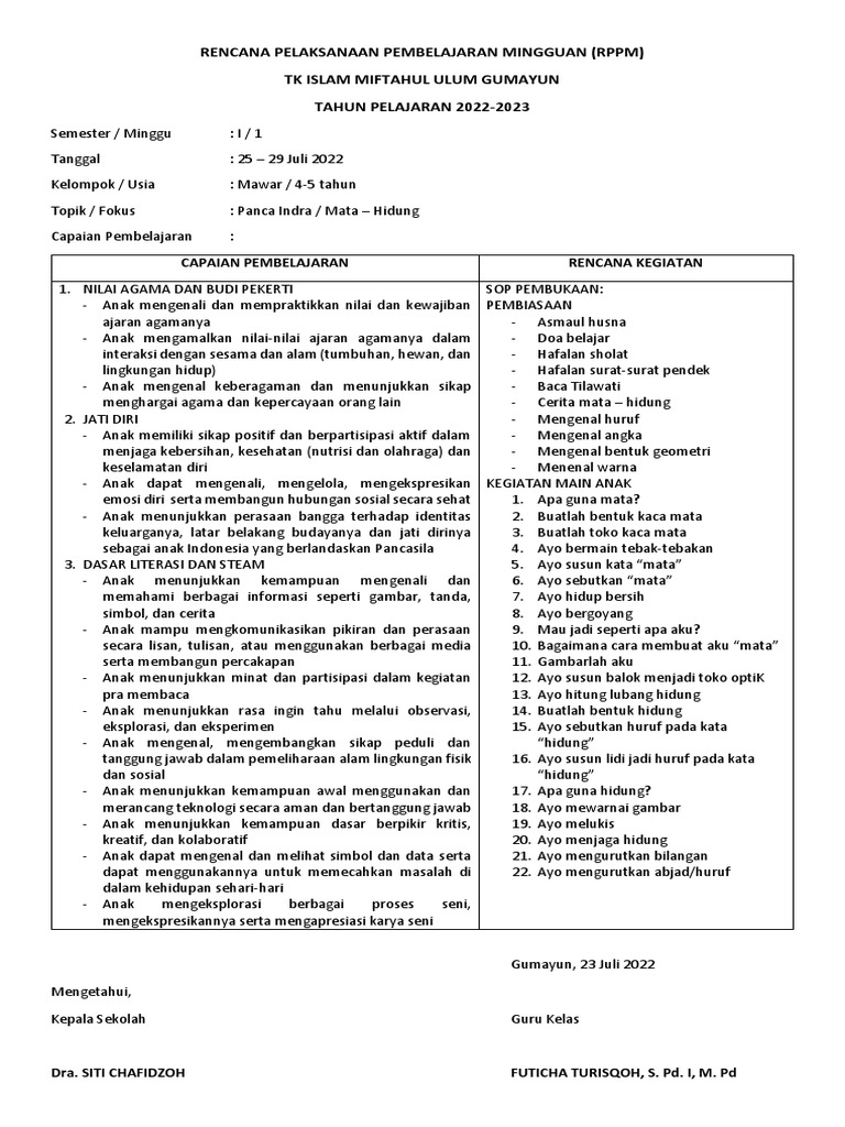 Contoh RPPM K13 PAUD | PDF