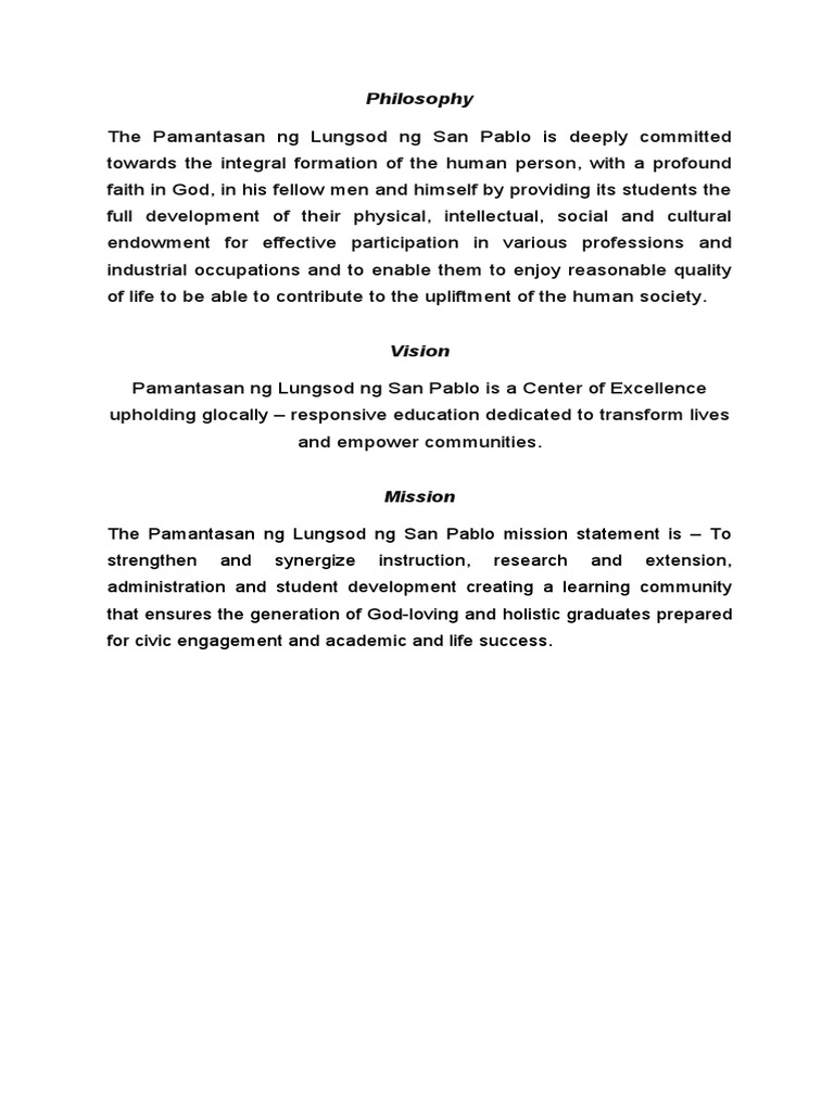 Philosophy Vision Mission | PDF