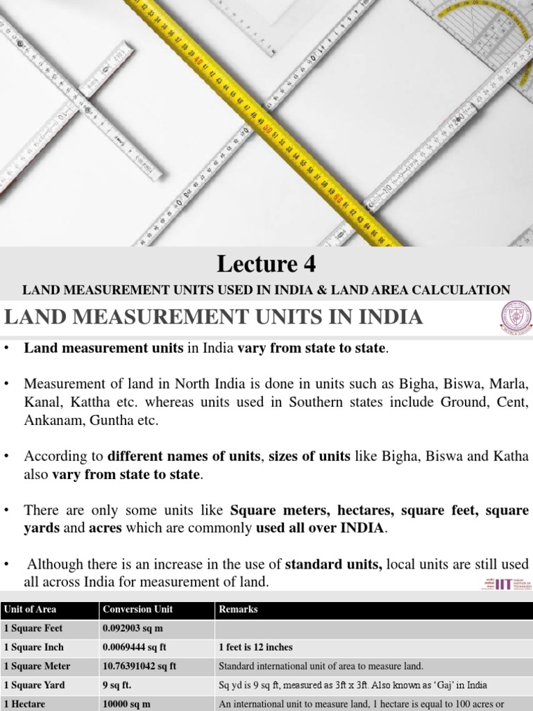 Land Measurement Units Used in India & Land Area Calculation | PDF ...