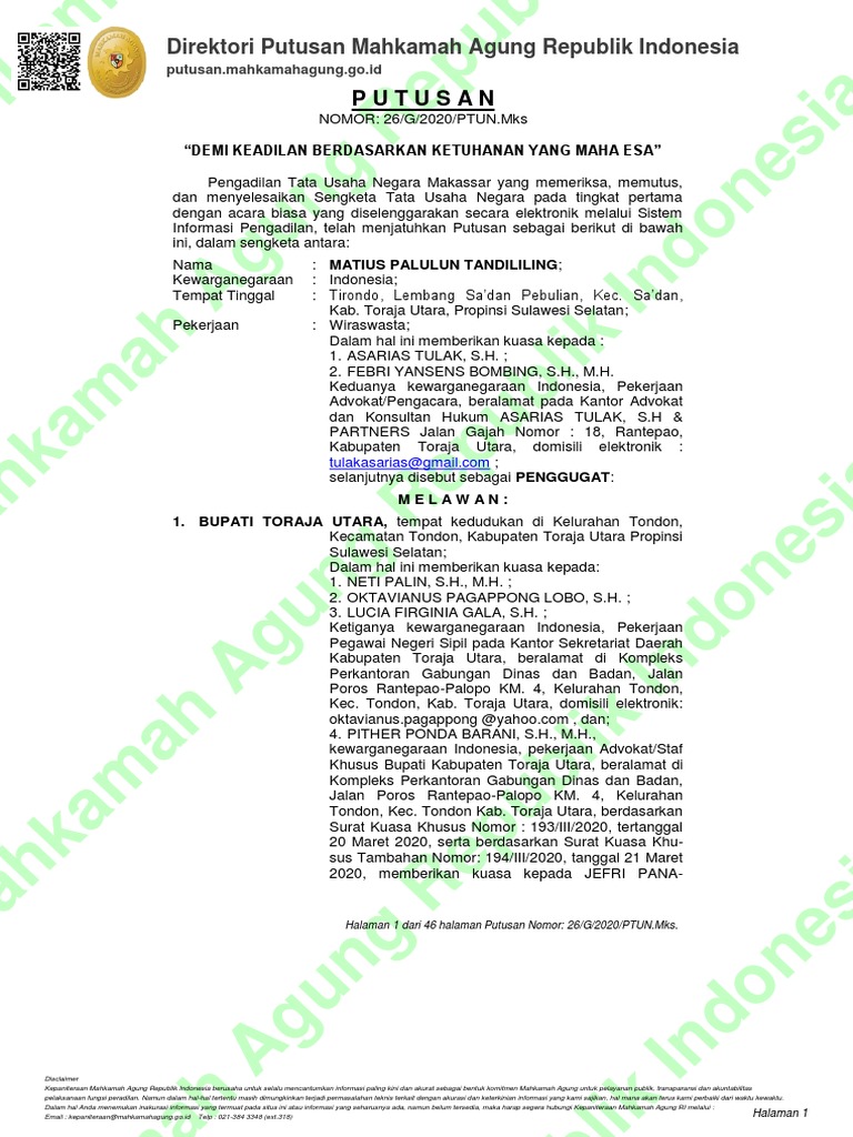 Putusan 26 G 2020 Ptun - Mks 20211104 | PDF