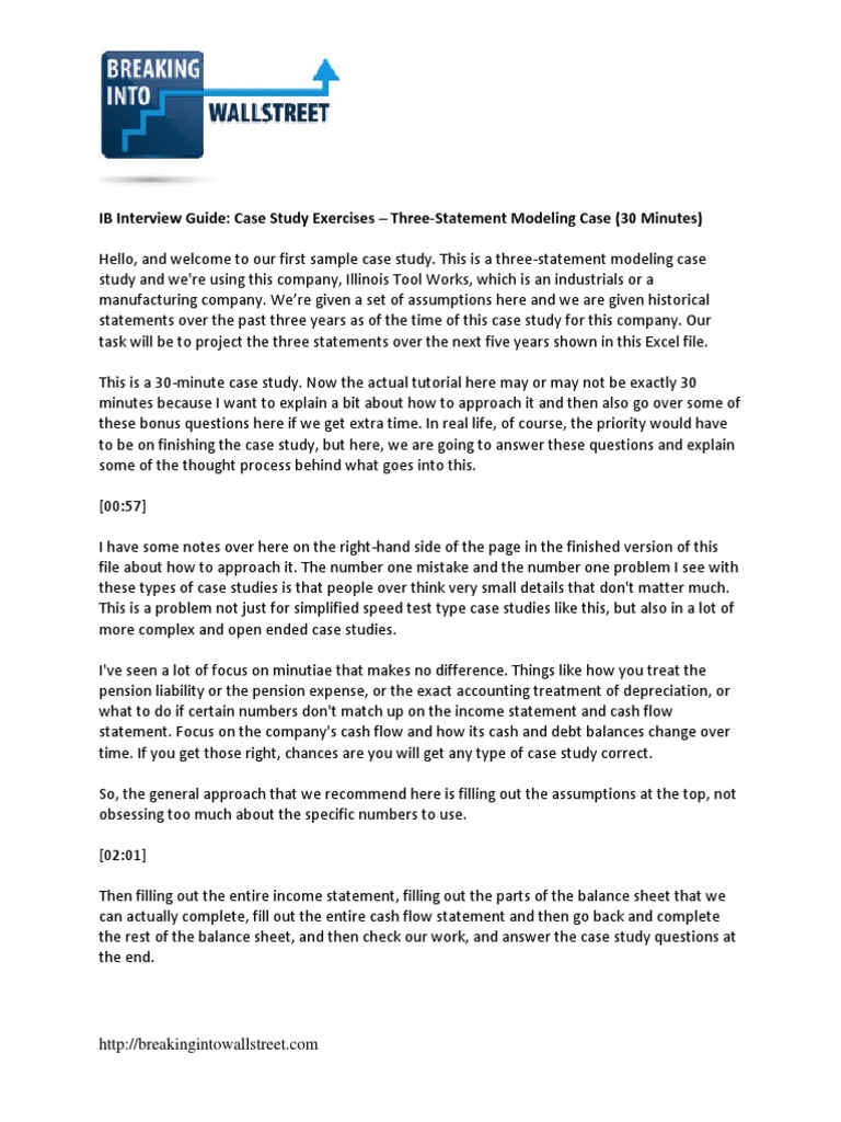 IB Interview Guide: Case Study Exercises - Three-Statement Modeling ...