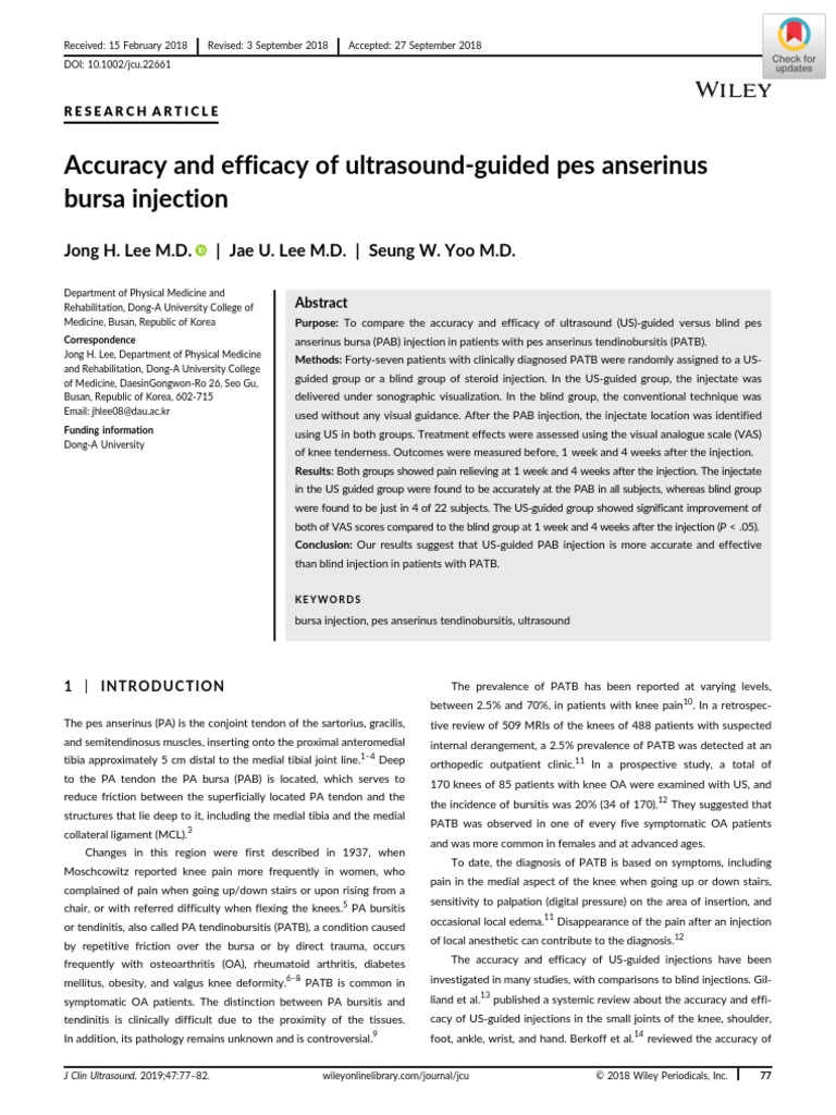 Accuracy and Efficacy of Ultrasound-Guided Pes Anserinus Bursa ...