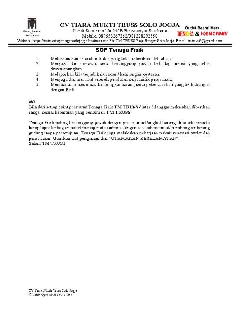 Contoh SOP Perusahaan | PDF