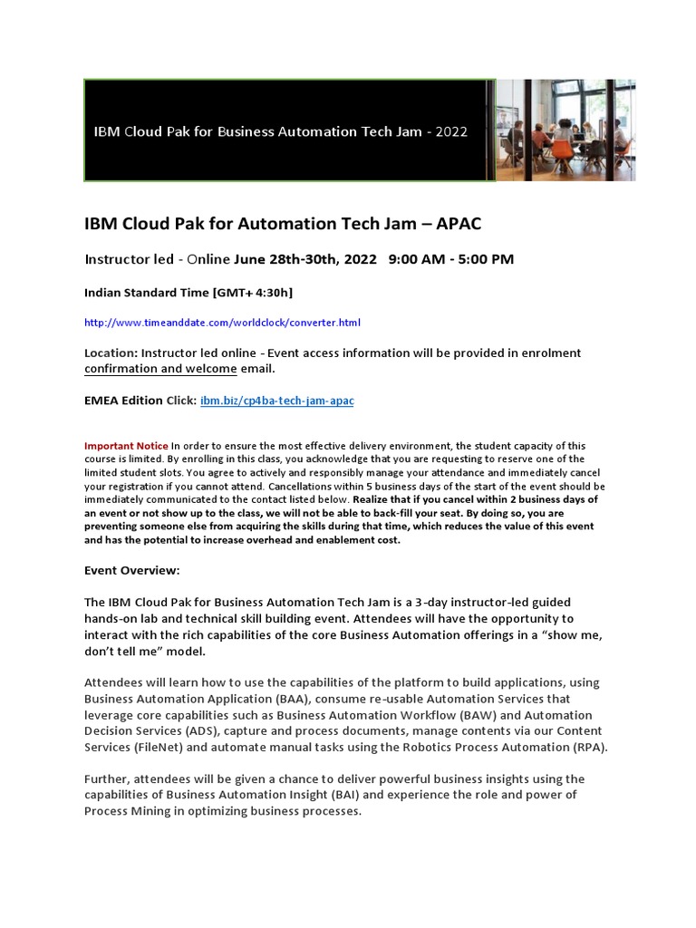 CP4BA TechJAM APAC (June 28th-30th 2022) | PDF | Automation | Cloud Computing