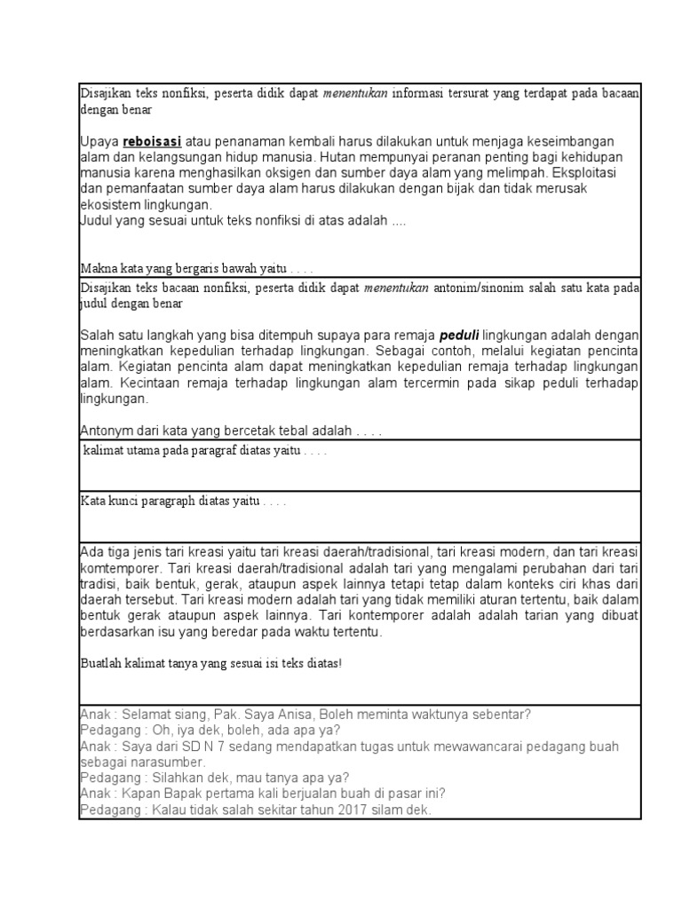 Soal Indo Sesuai Kisi2 Us | PDF