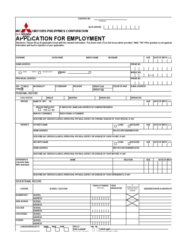 Application for Employment at Mitsubishi Motors Philippines Corporation ...