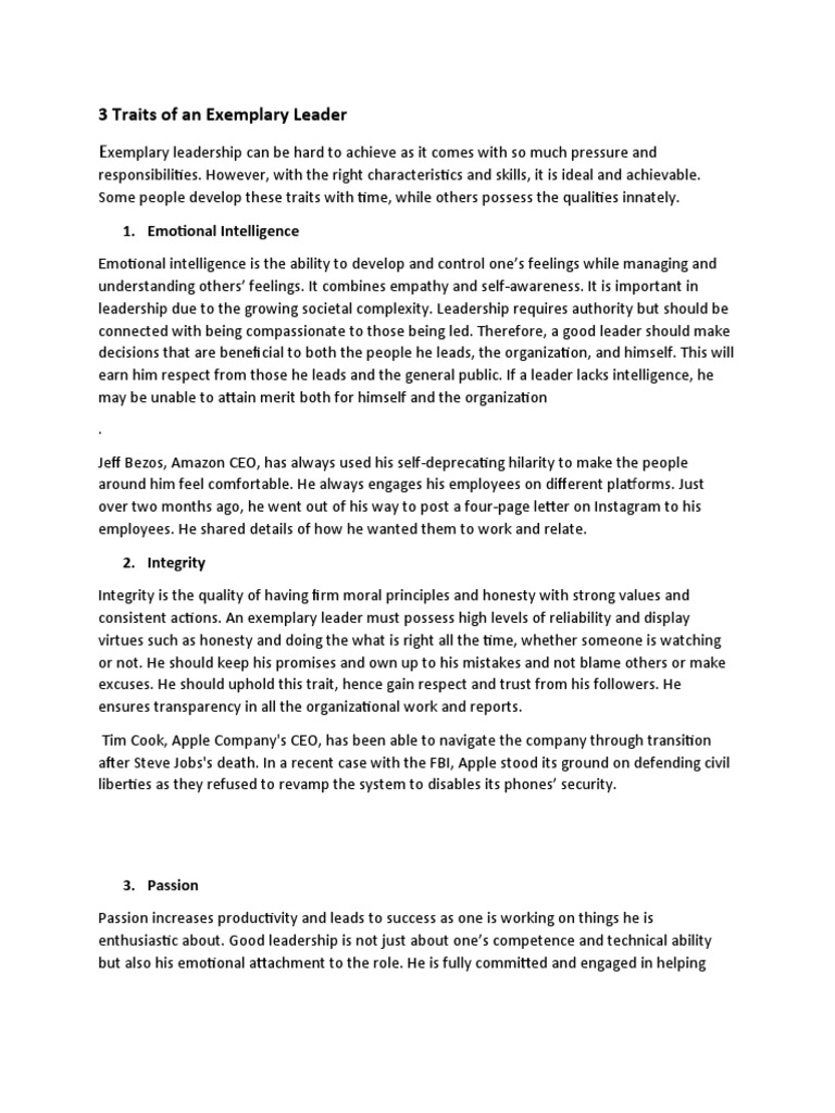 3 Traits of An Exemplary Leader - Edited | PDF | Leadership | Emotional ...