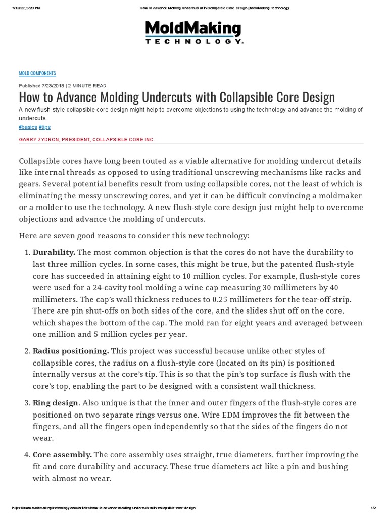 How To Advance Molding Undercuts With Collapsible Core Design ...
