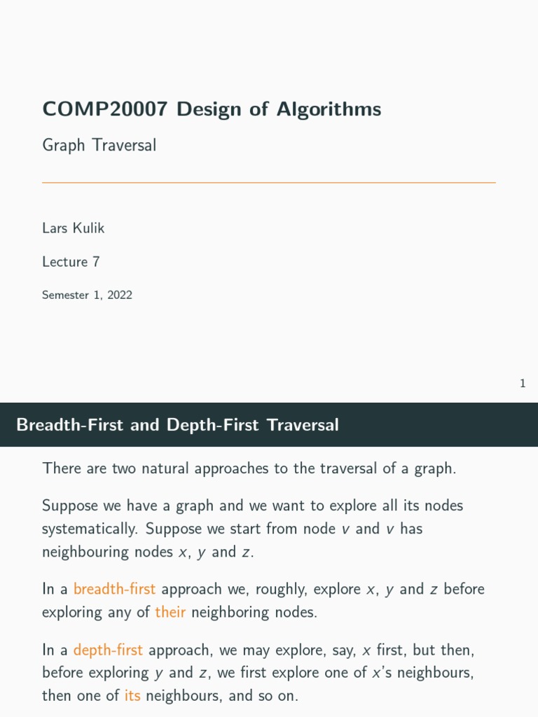 COMP20007 Design of Algorithms: Graph Traversal | Download Free PDF | Combinatorics ...