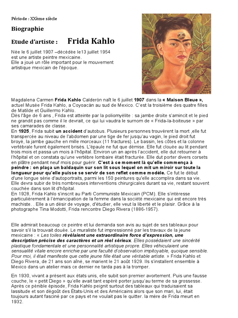 Fiche Détude Frida Kahlo | PDF