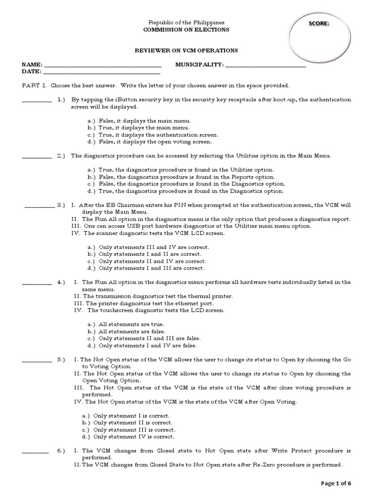 VCM Operations Reviewer | Download Free PDF | Voting | Elections
