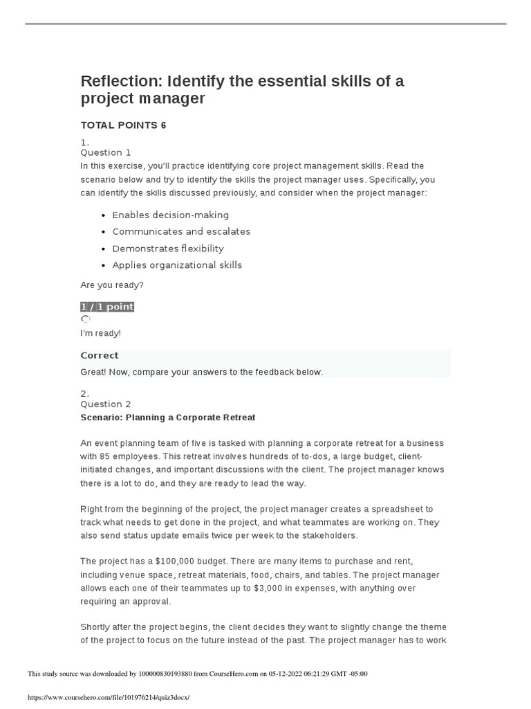 Reflection: Identify The Essential Skills of A Project Manager | PDF ...