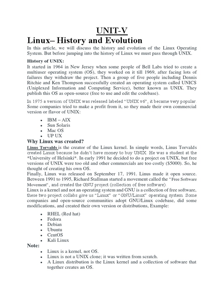 Unit-V Linux - History and Evolution | PDF | Shell (Computing) | Computer File
