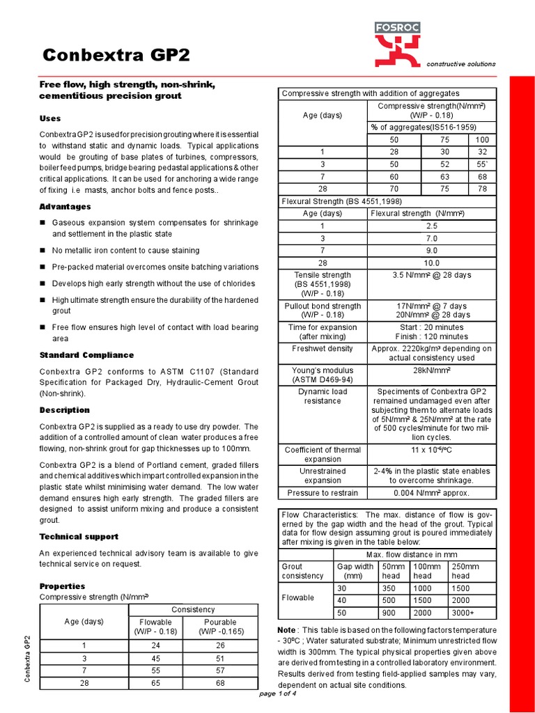 TDS Conbextra GP2 India6 | PDF | Concrete | Chemistry