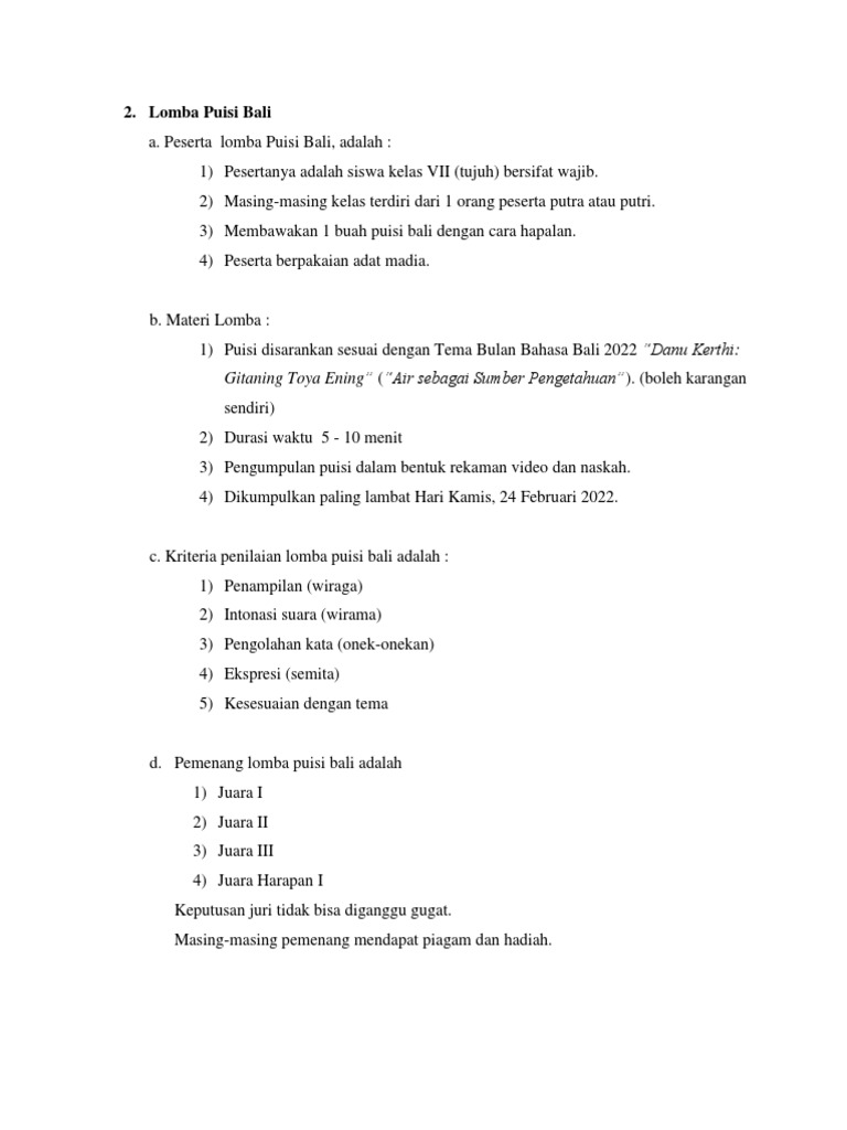 Lomba Puisi Bali | PDF