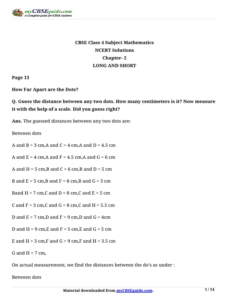 CBSE Class 4 Math: Long and Short Concepts | PDF