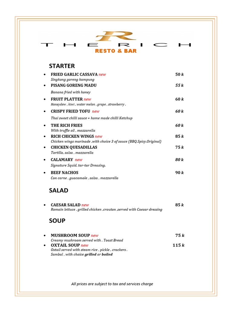 The Rich Menu: An Extensive Listing of Food, Drink, and Dessert Options ...