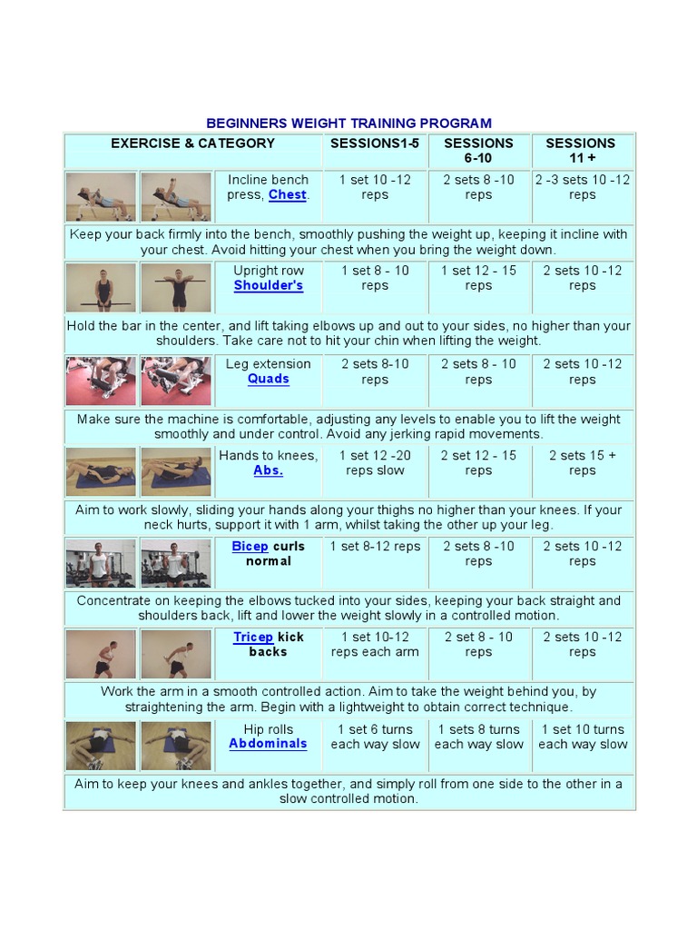 Beginners Weight Training Program: Chest | PDF | Weight Training ...