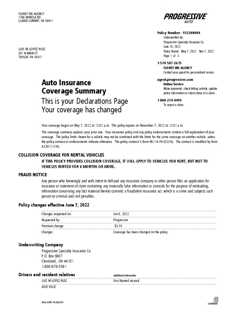 Declarations Page 1 | PDF | Fraud | Insurance