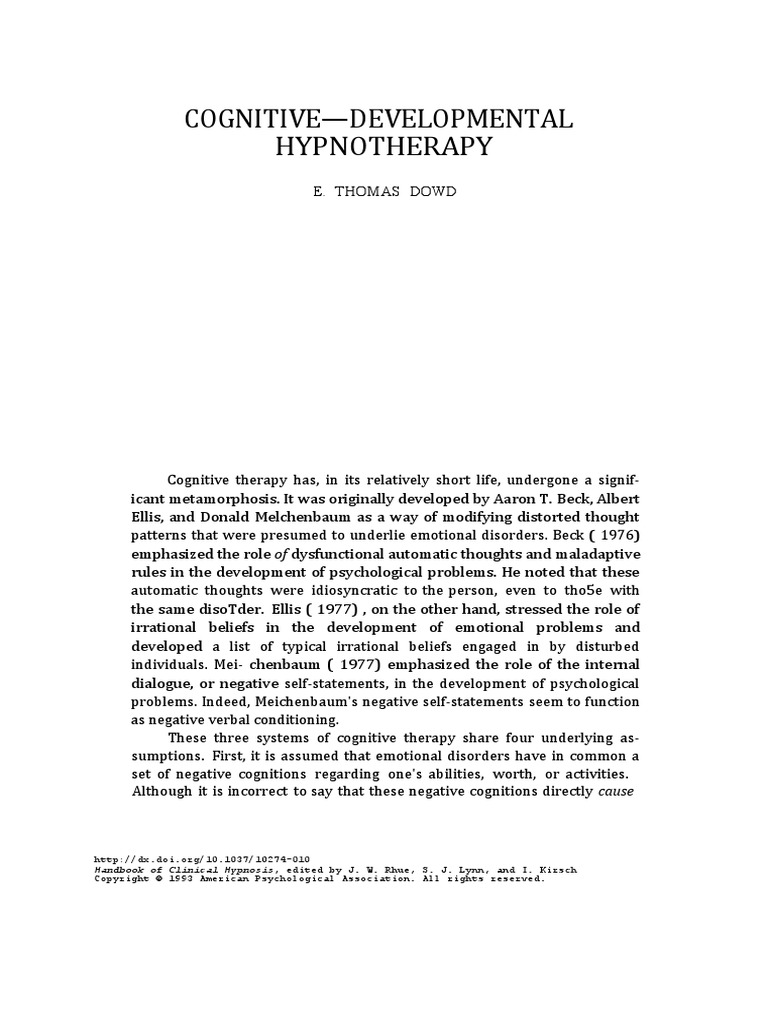 Cognitive-Developmental Hypnotherapy: Handbook of Clinical Hypnosis ...