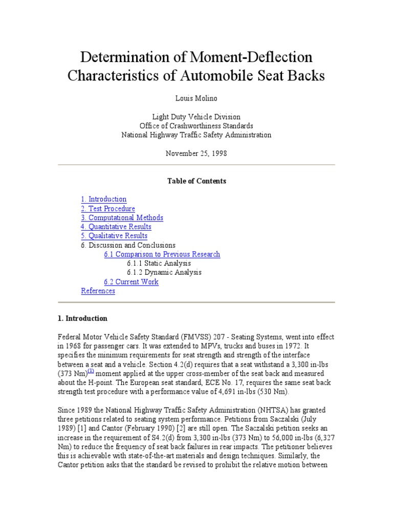 Determining Moment-Deflection Characteristics of Automobile Seat Backs ...