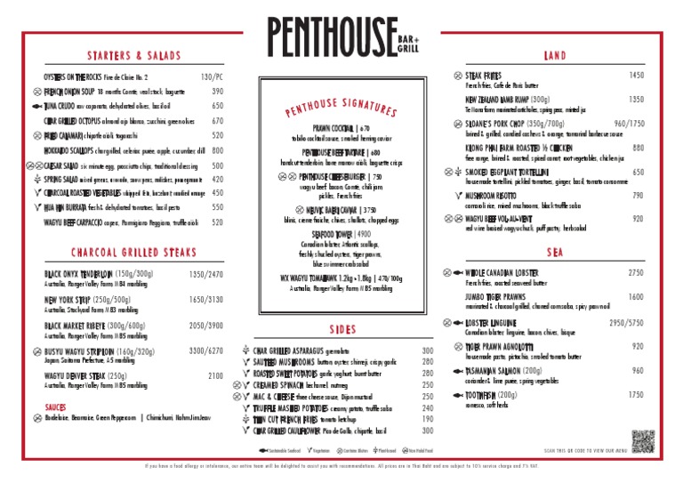 Penthouse Bar and Grill Dinner Menu | PDF | Sauce | Salad