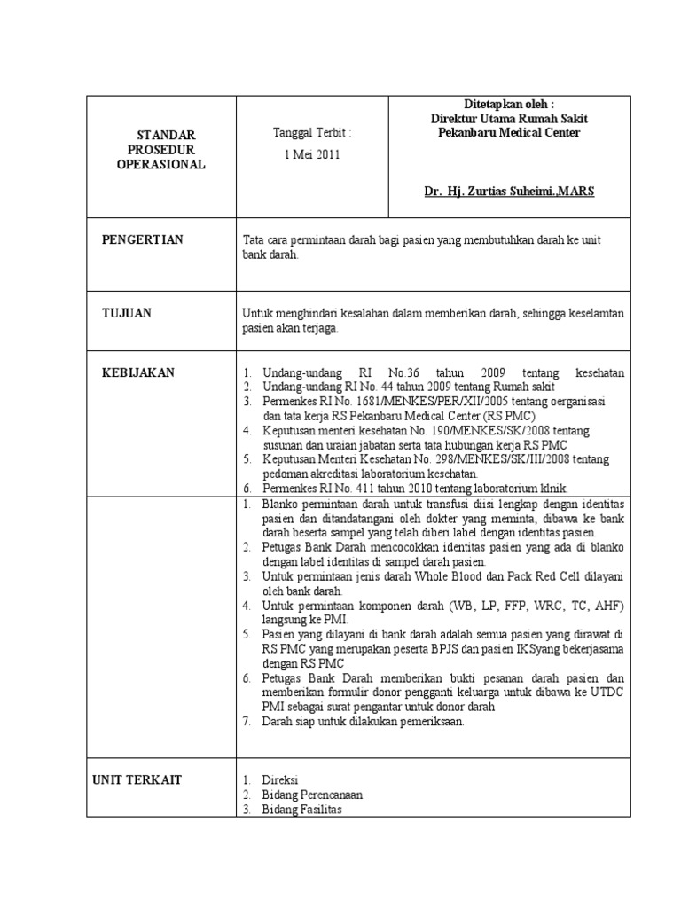STANDAR PROSEDUR OPERASIONAL Darah | PDF | Pengembangan Diri | Sains & Matematika