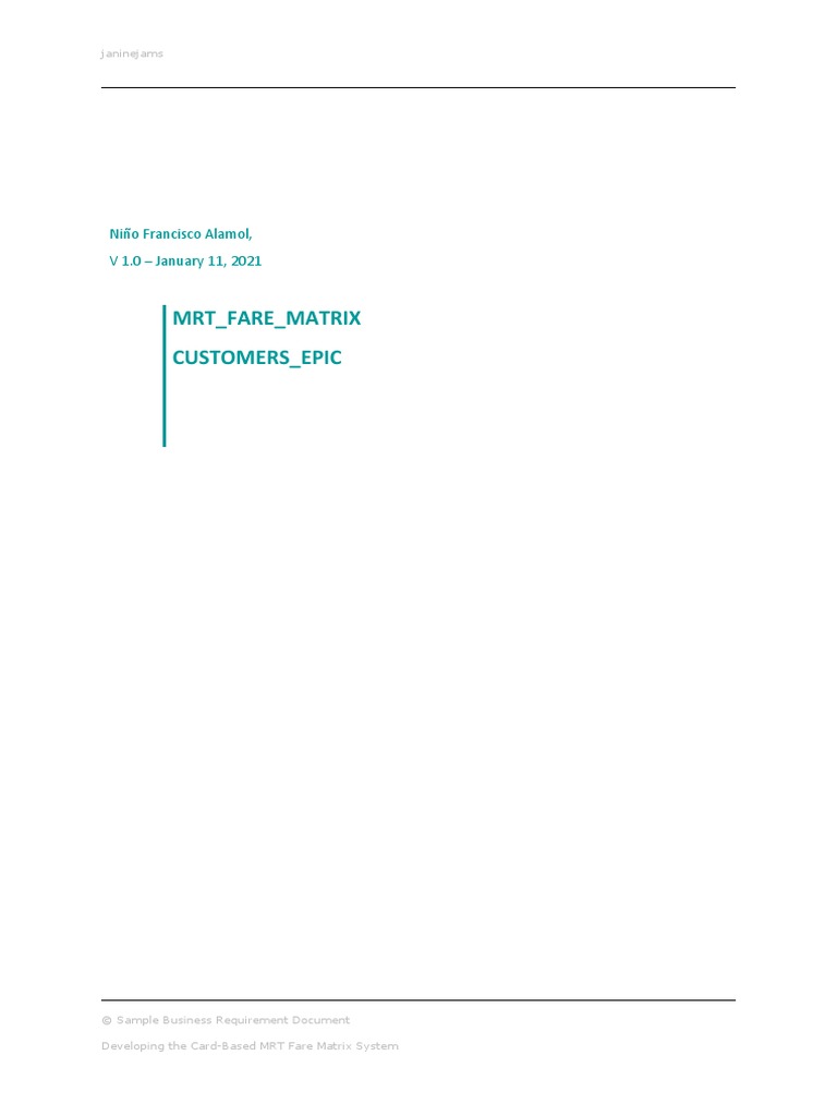 MRT - Fare - Matrix Customers - Epic: Niño Francisco Alamol, V 1.0 ...