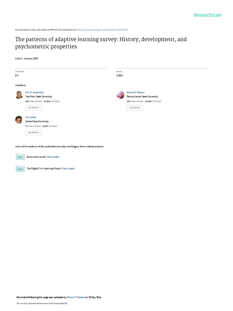 The Patterns of Adaptive Learning Survey History D | PDF | Motivational ...