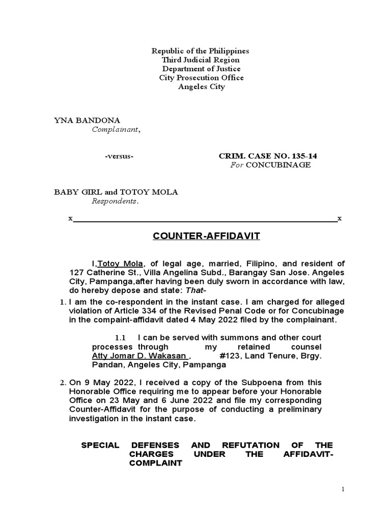 Counter-Affidavit in Concubinage Case | PDF | Justice | Legal Procedure