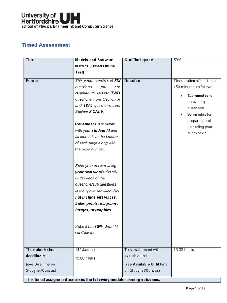 Timed Assessment: School of Physics, Engineering and Computer Science ...