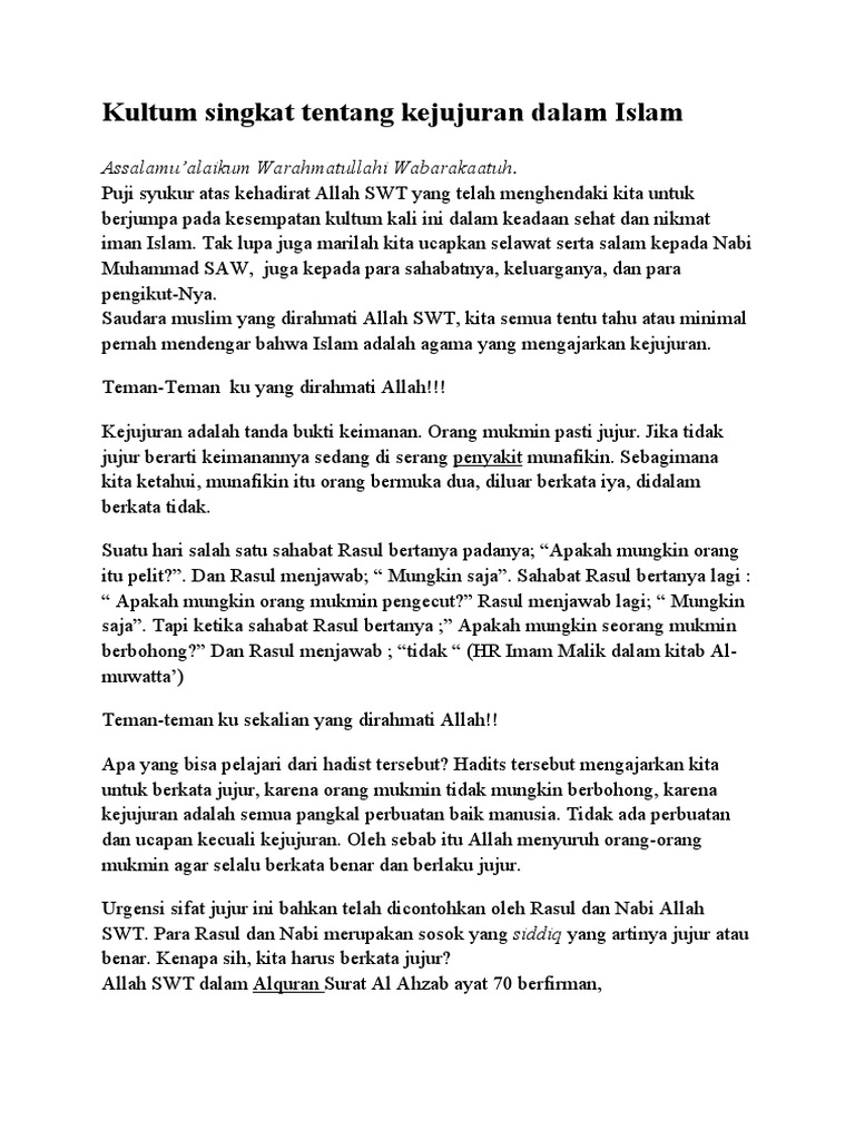 Kultum Kejujuran | PDF