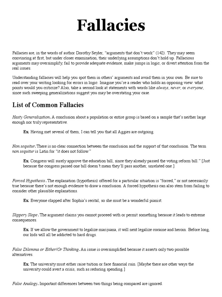 Fallacies: List of Common Fallacies | PDF | Fallacy | Argument
