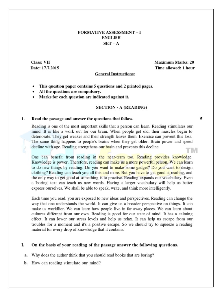 English Previous Year Question Paper 3 (2015) | PDF | Vocabulary | Mind