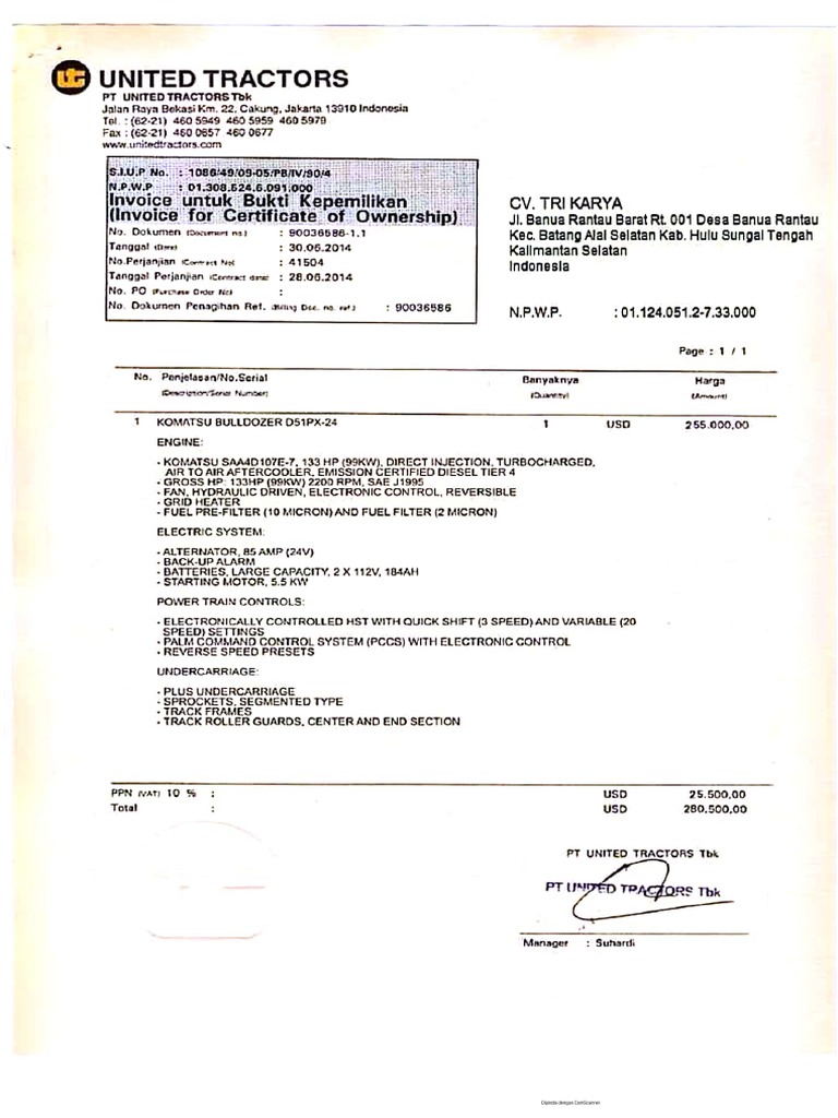 Invoice Dozer TK | PDF