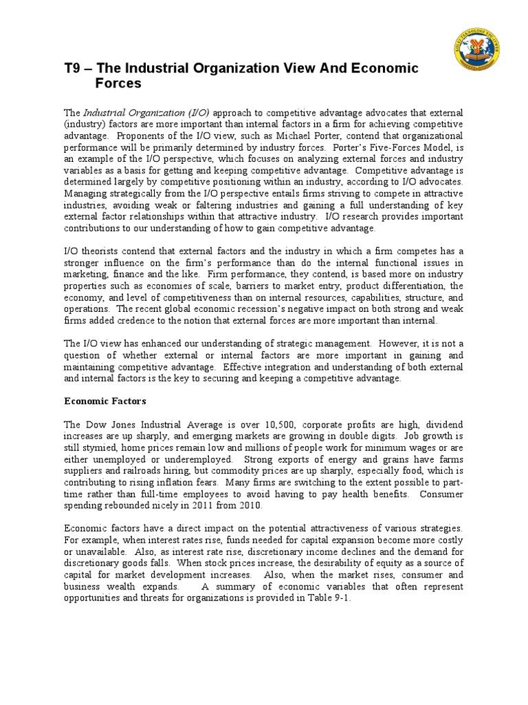 T9 - The Industrial Organization View and Economic Forces | PDF ...