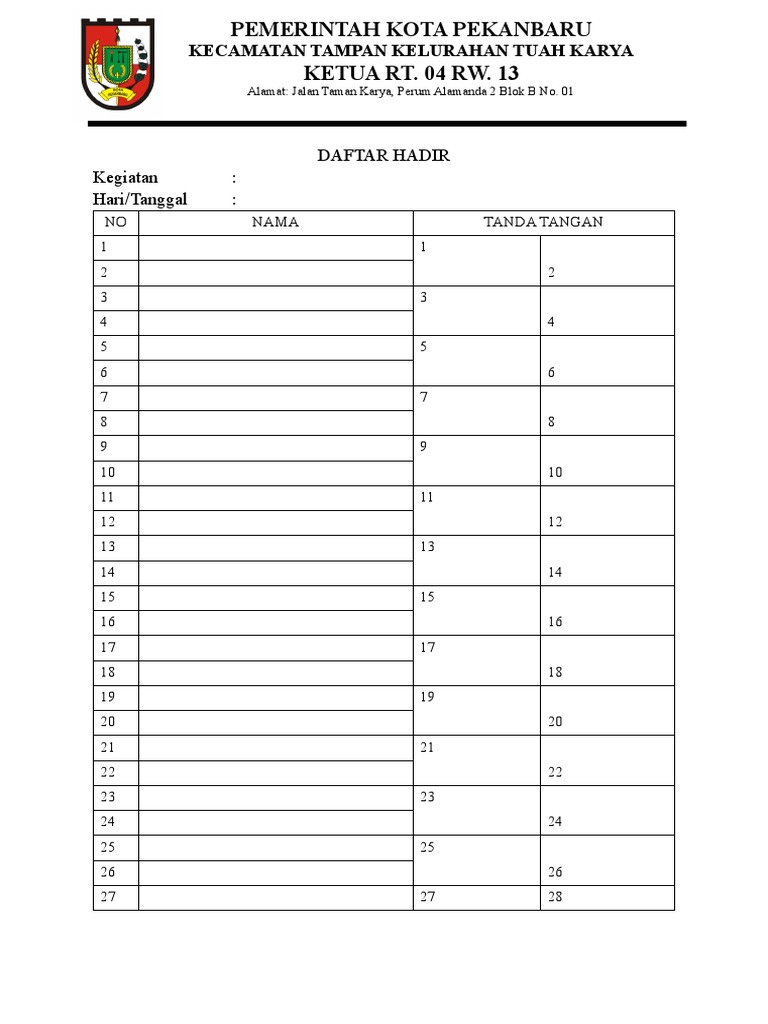 Daftar Hadir Rapat RT | PDF