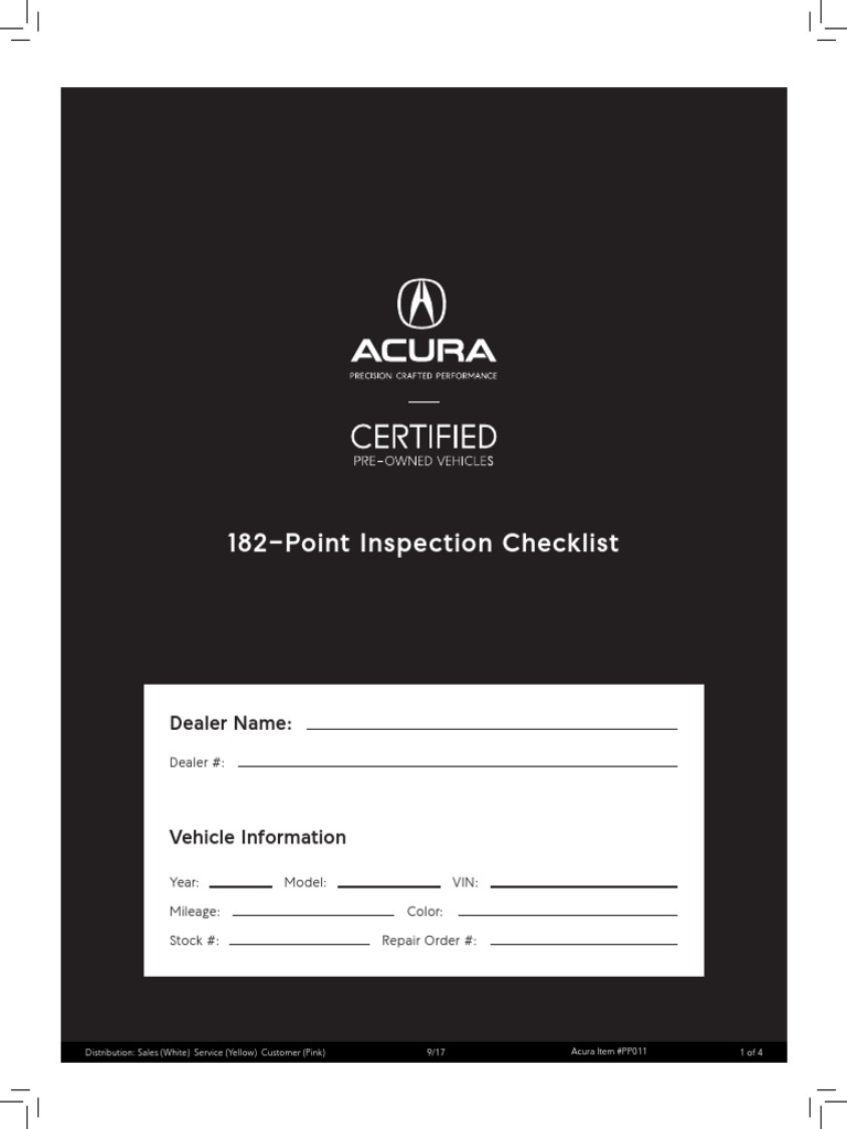 Acura-CPO-182-Point-Checklist | PDF | Leak | Brake