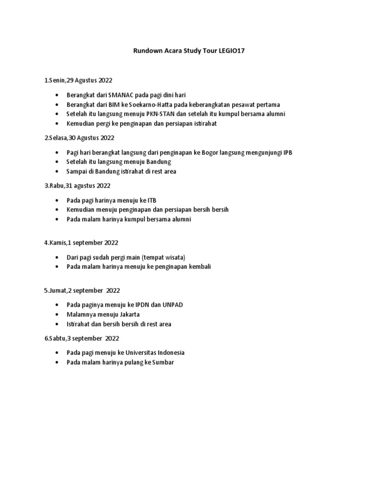 Rundown Acara Study Tour Legio17 | PDF | Seni