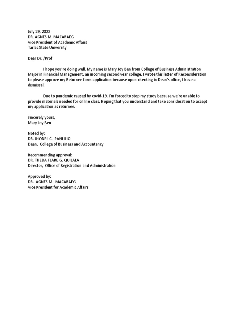 Reconsideration Letter | PDF